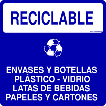 LETRERO RECICLABLE ENVASES Y BOTELLAS PLASTICO VIDRIO LATAS DE BEBIDAS ...