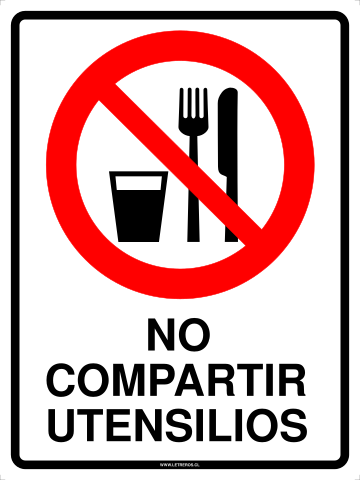 LETRERO NO COMPARTIR UTENSILIOS