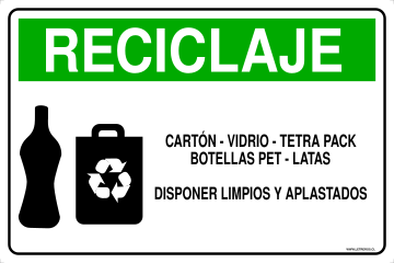 LETRERO RECICLAJE CARTON VIDRIO TETRA PACK BOTELLAS PET LATAS DISPONER ...